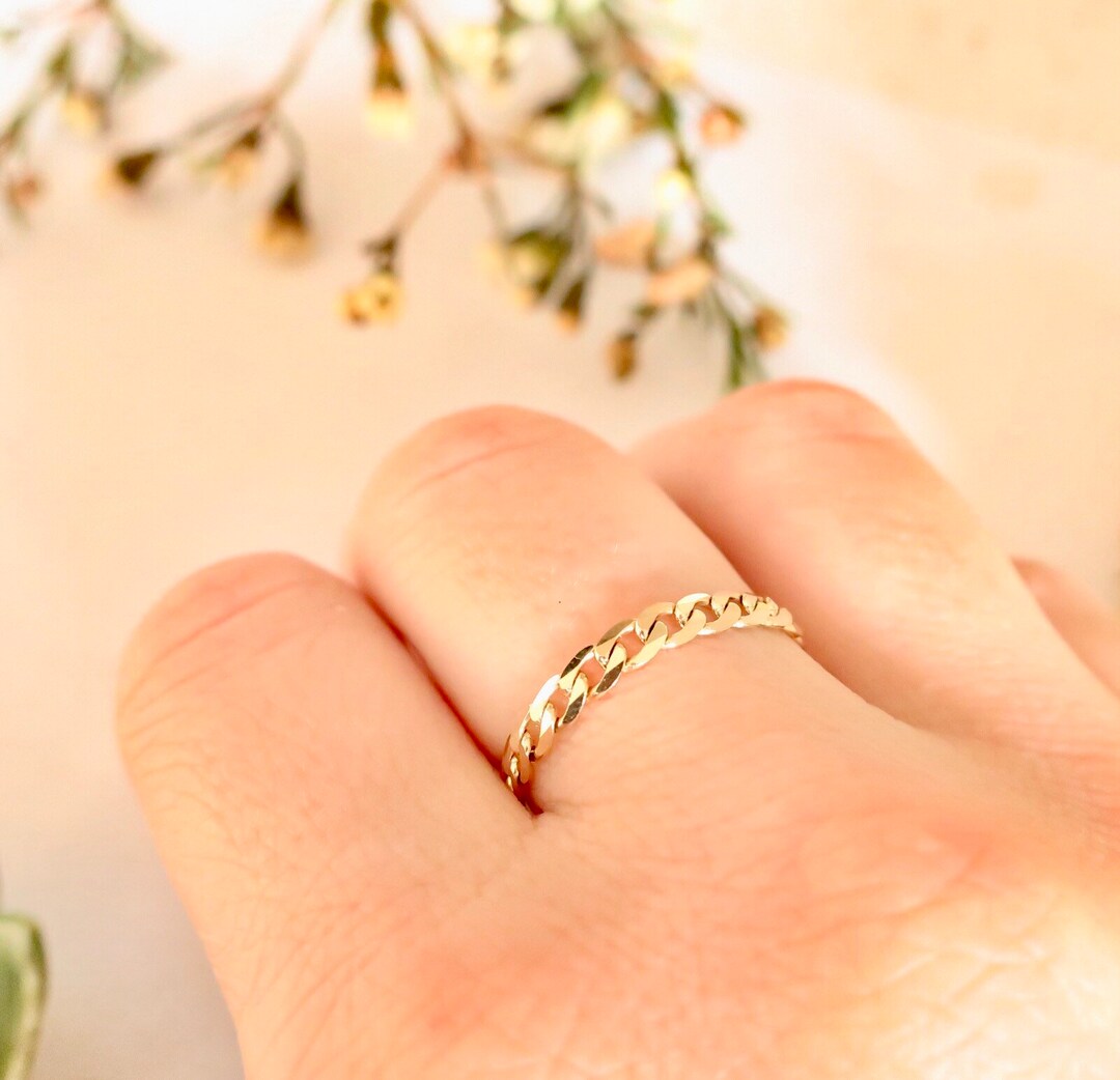 Solid Gold Ring - Curb Chain Ring - Gold 10K Ring - Gold 14K Ring ...