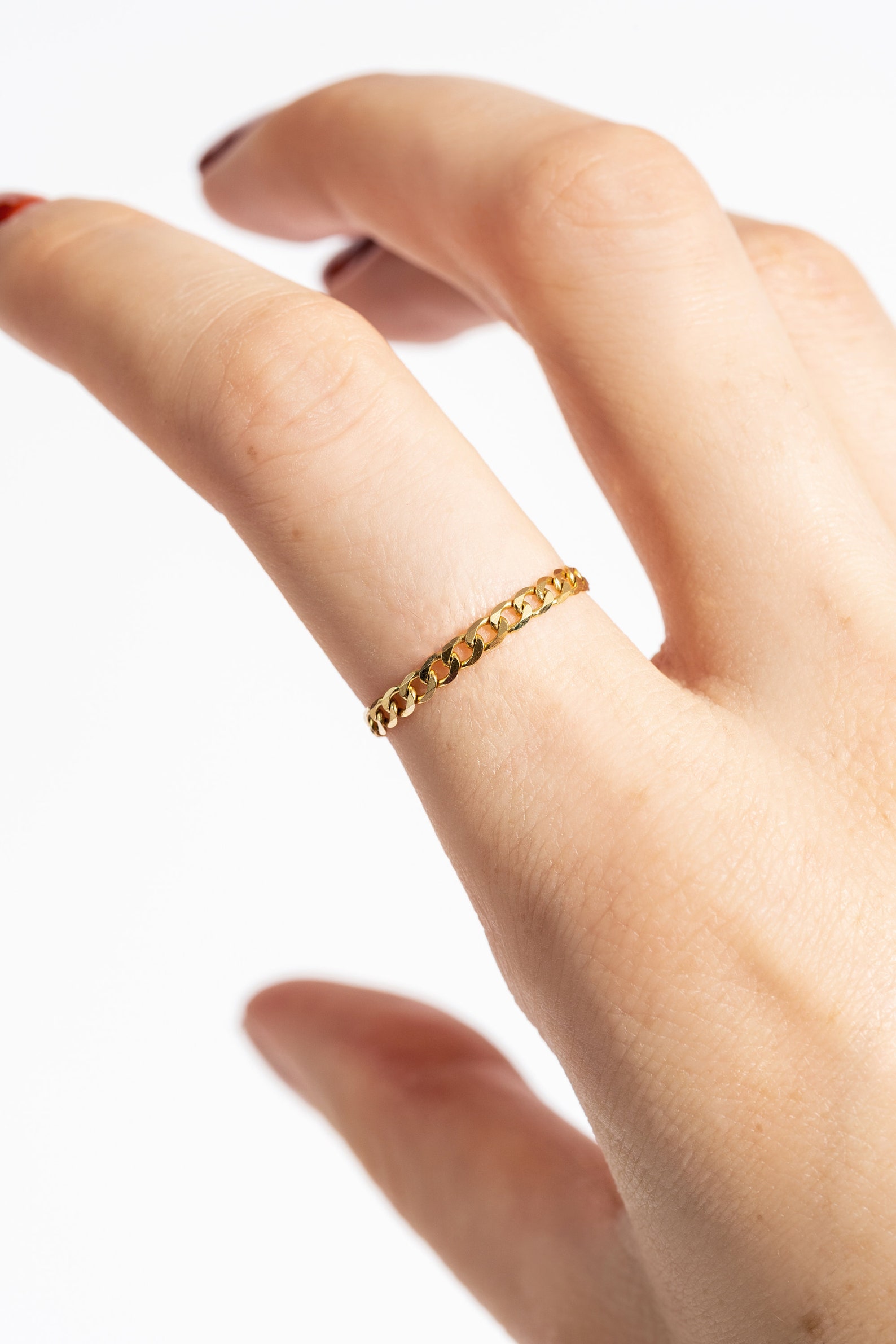 Curb Chain Ring - Solid Gold Chain Ring - 10K Gold Ring - 14K Gold Ring ...