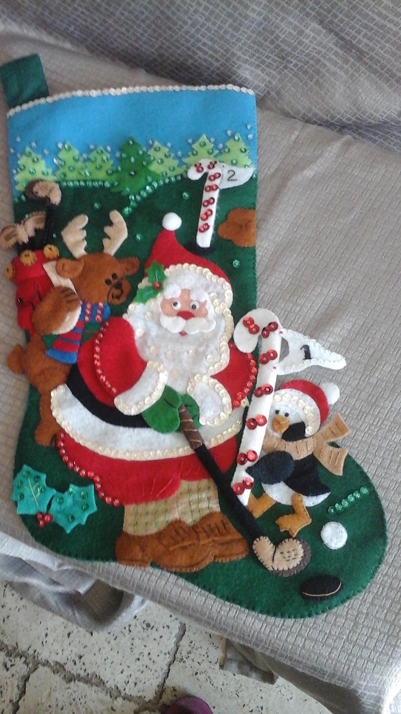 Finished Bucilla Christmas Stocking Santa Golfing Completed - Etsy