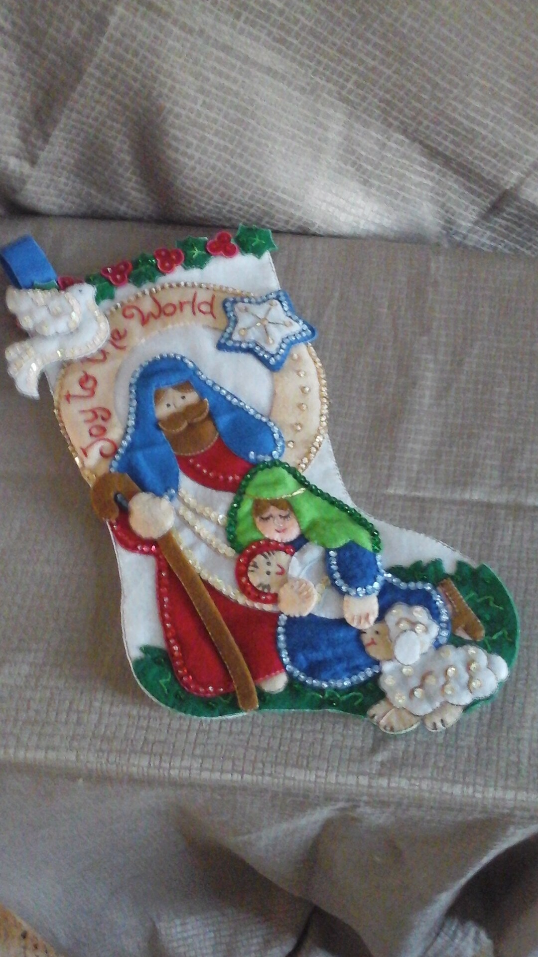 Finished Bucilla Pattern Christmas Stocking Joy to the World Completed ...