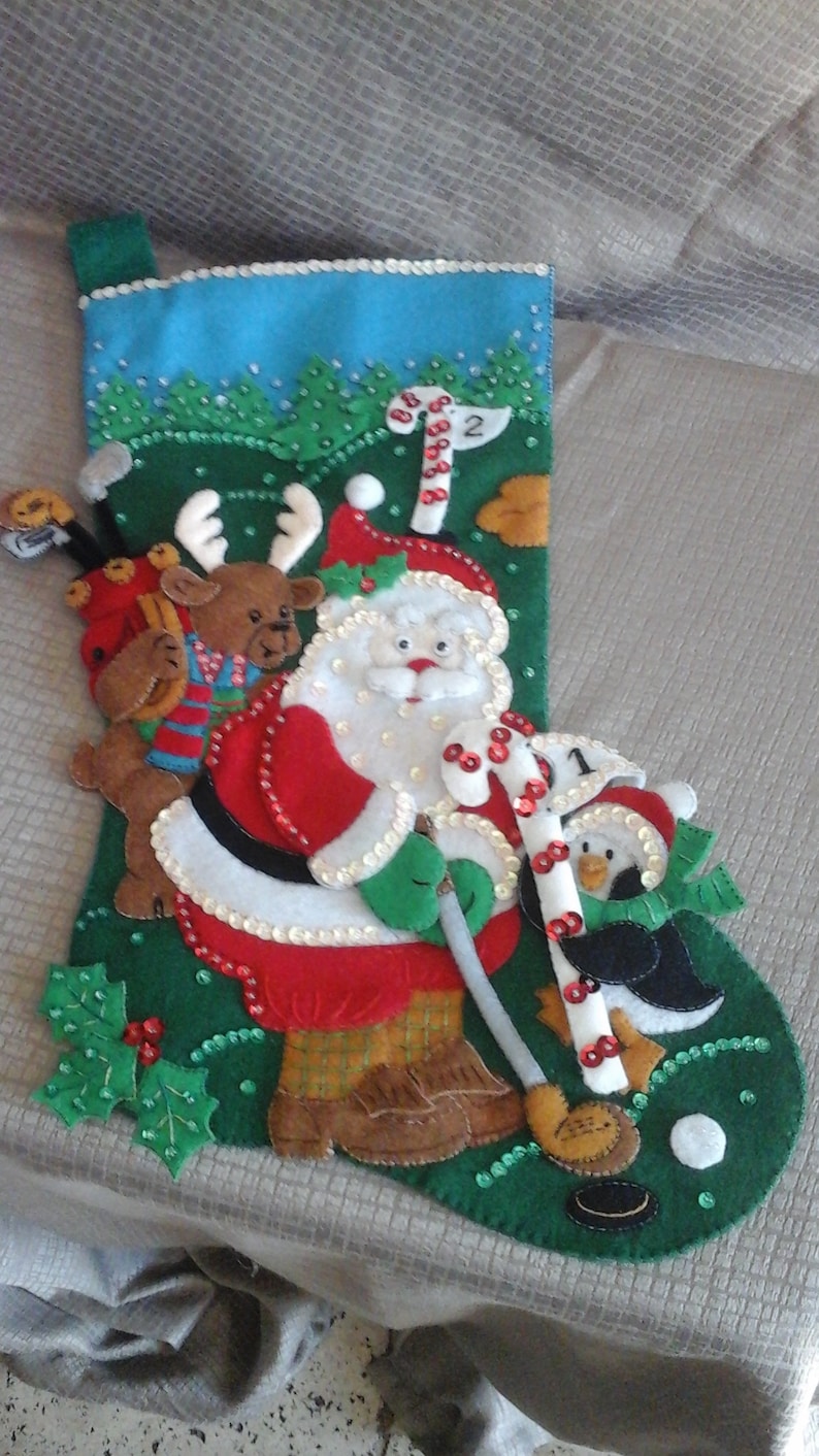 Finished Bucilla Christmas Stocking Santa Golfing Completed - Etsy