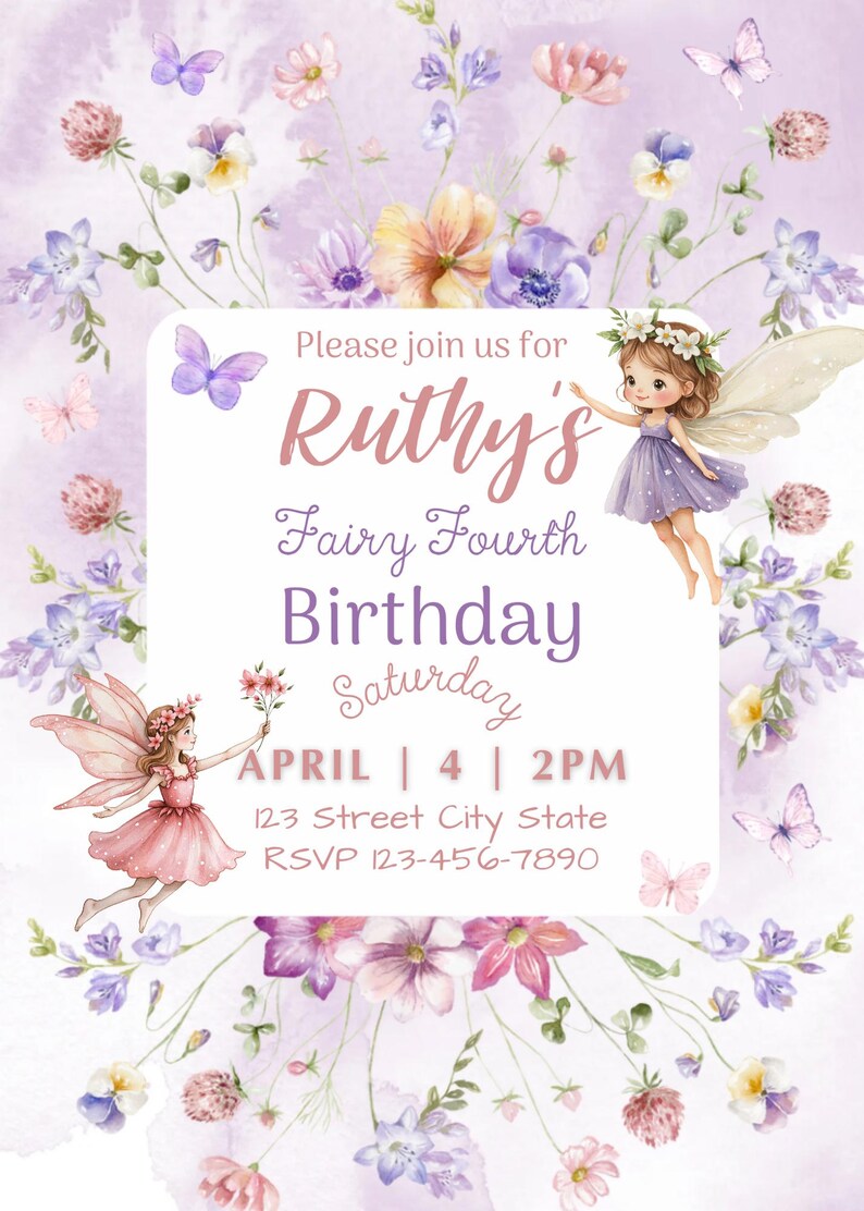 Editable Fairy Birthday Invitation, Garden Party (digital Download) - Etsy