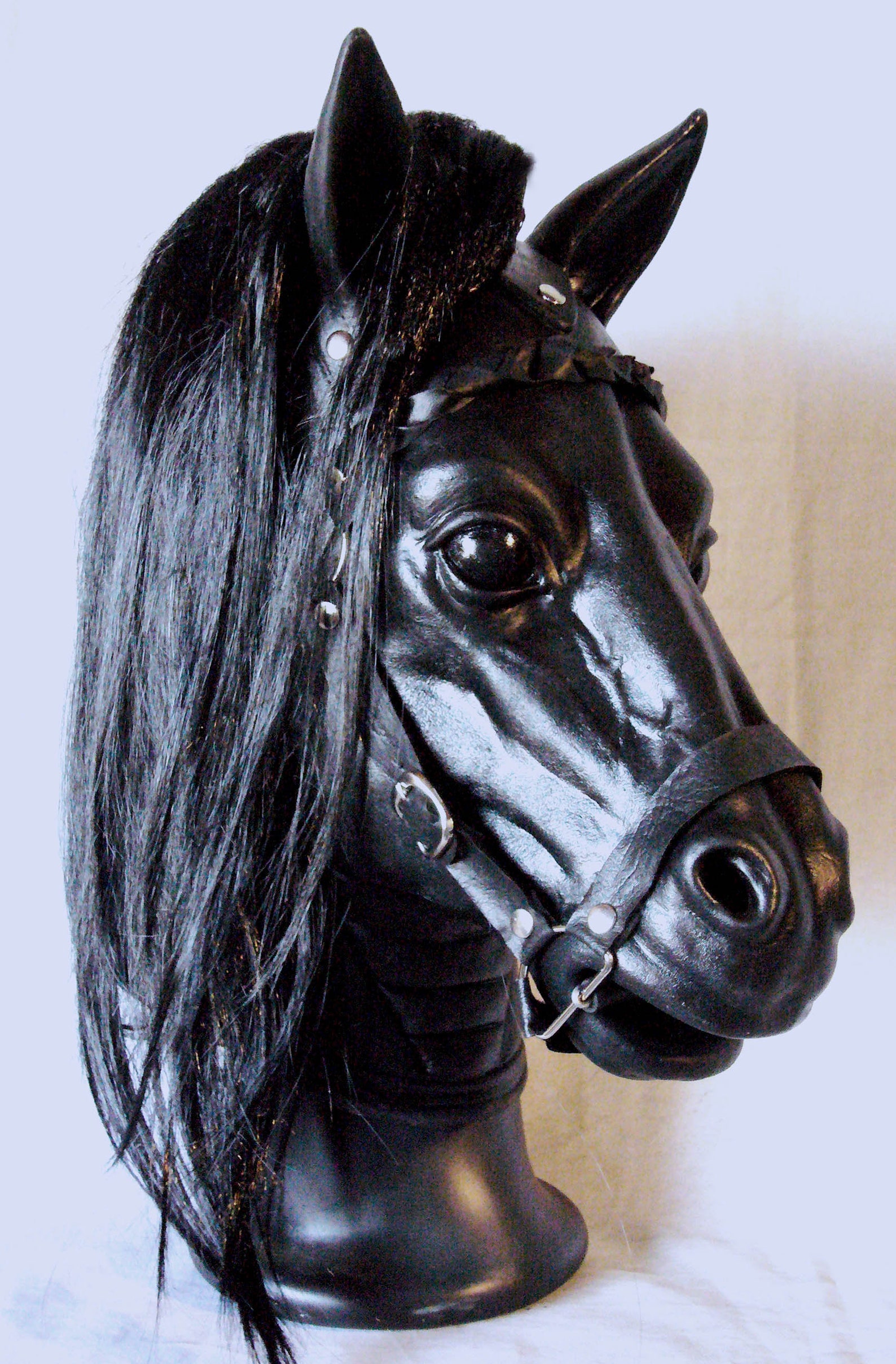 Pony Play Latex Mask, Black Horse Latex Hood, Fetish Handmade, Animal ...