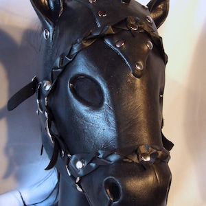 Pony Play Latex Mask, Black Horse Hood, Fetish Handmade, Animal Costume ...