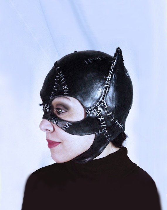 Cat Girl Latex Mask With Stitching Cosplay Comics Halloween - Etsy