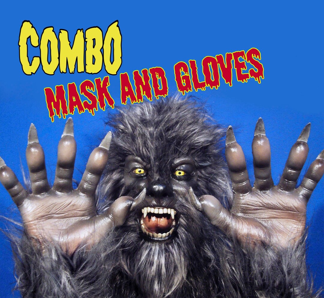 Gray Werewolf Combo, Latex Mask + Latex Hand Gloves (pair), Wolfman ...