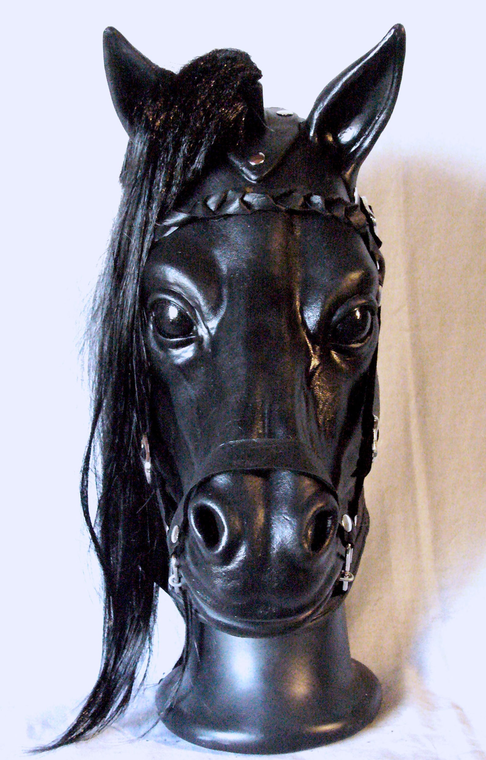 Pony Play Latex Mask, Black Horse Latex Hood, Fetish Handmade, Animal ...