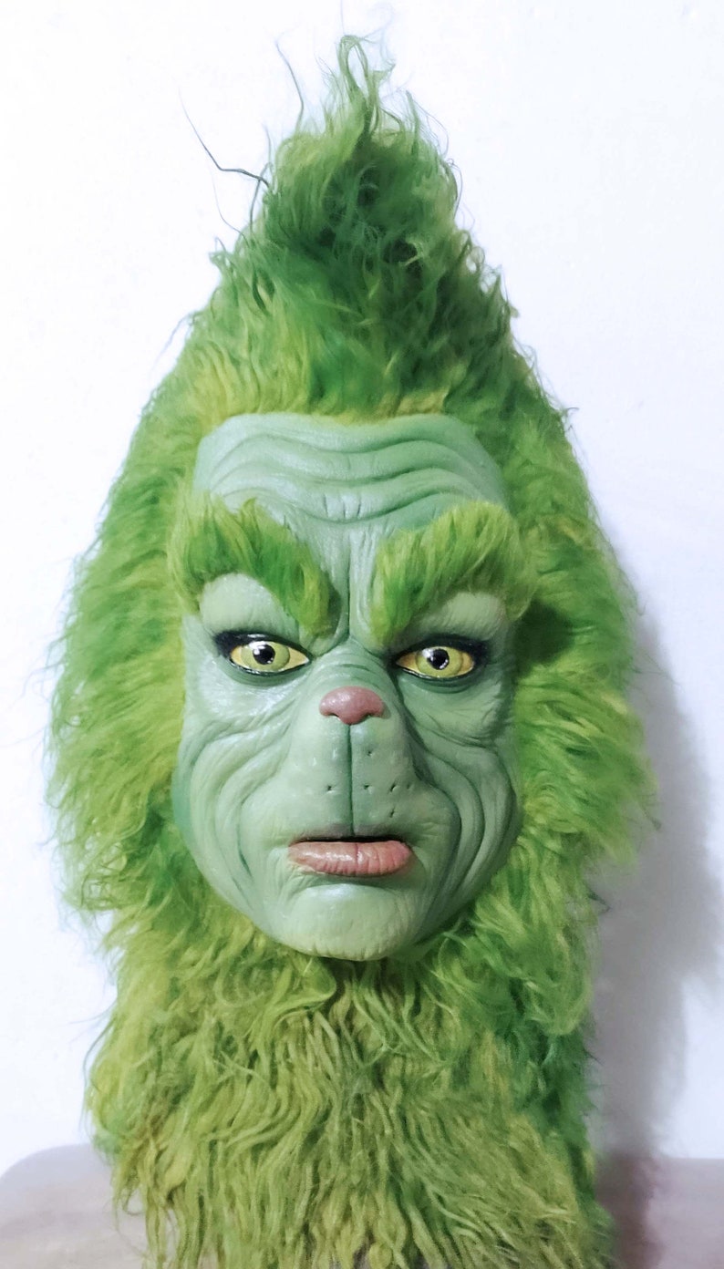 Grinch Mask With Latex Eyes Too, Greenish Yellow, Green Christmas Mask ...