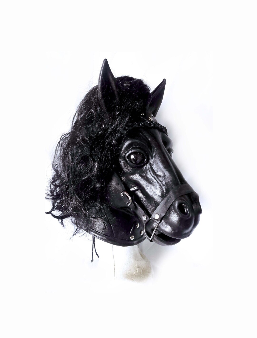 Pony Play Latex Mask, With Dark Transparent Acrylic Eyes, Black Horse ...