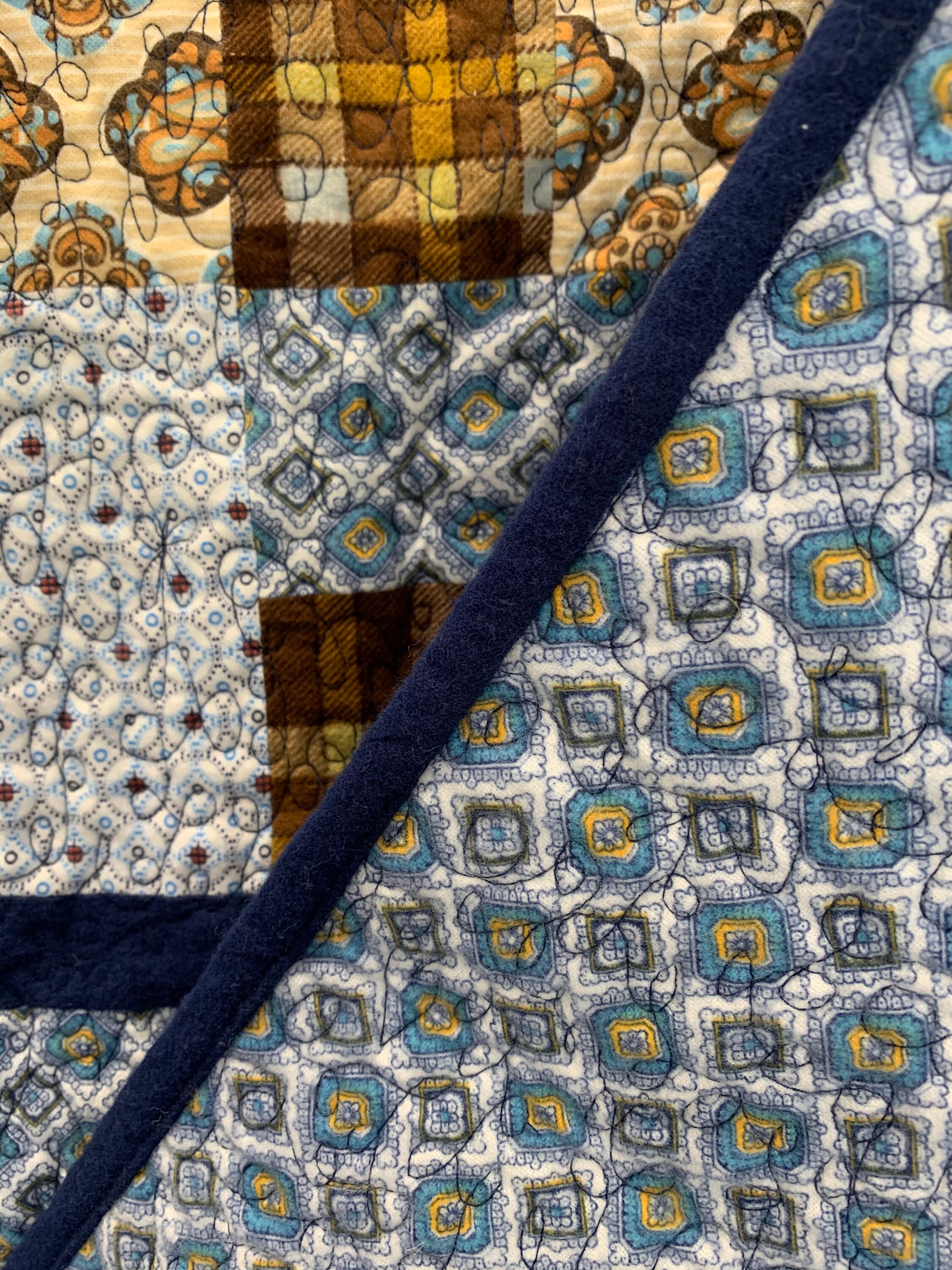Blue / Brown Window Pane Handmade Flannel Baby Quilt 42 X 53 - Etsy
