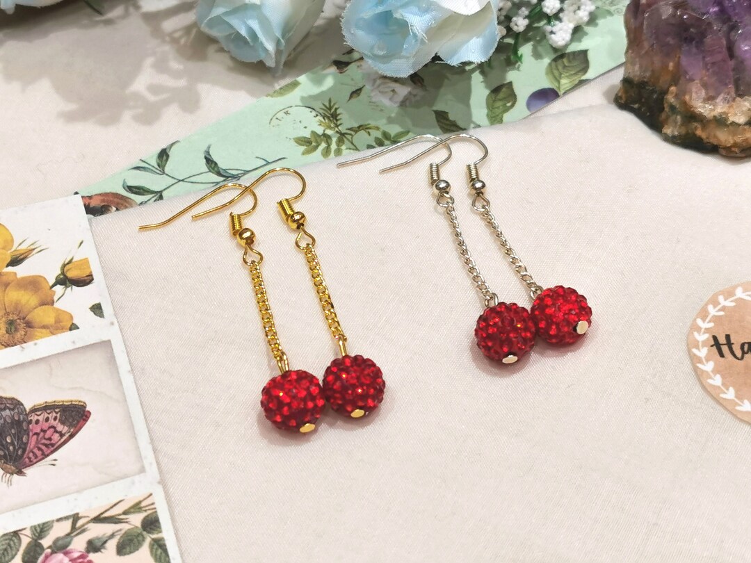 Red Disco Drop Earrings Shamballa Beads Gold or Silver Hooks / - Etsy ...