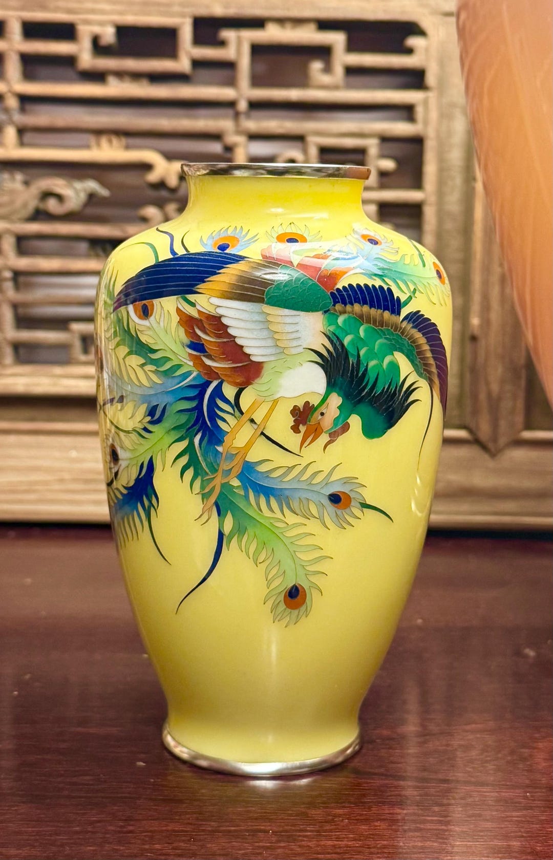 Japanese Cloisonne Phoenix Yellow Enamel Painted Metal Vase Circa 1920 ...