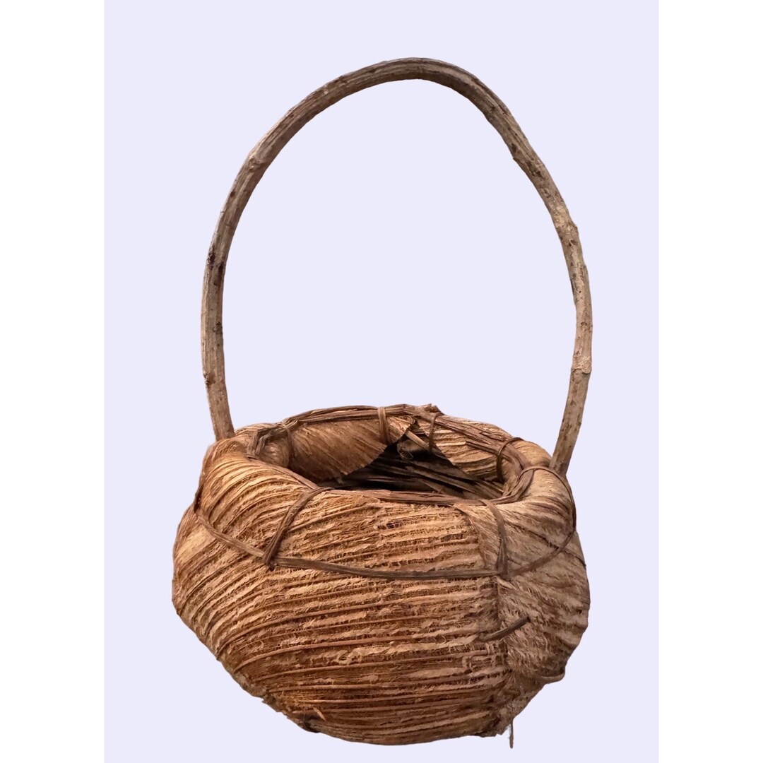 Vintage Handmade Natural Palm Husk Fiber Basket Basket Rustic Decor ...