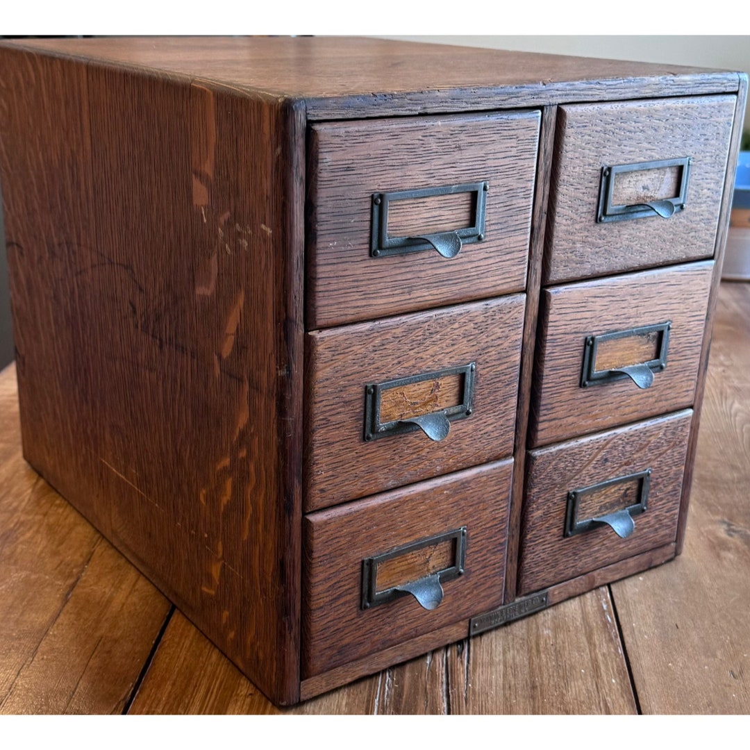Antique Yawman and Erbe Tiger Oak Index Card 6 Drawer Dovetail Filing ...