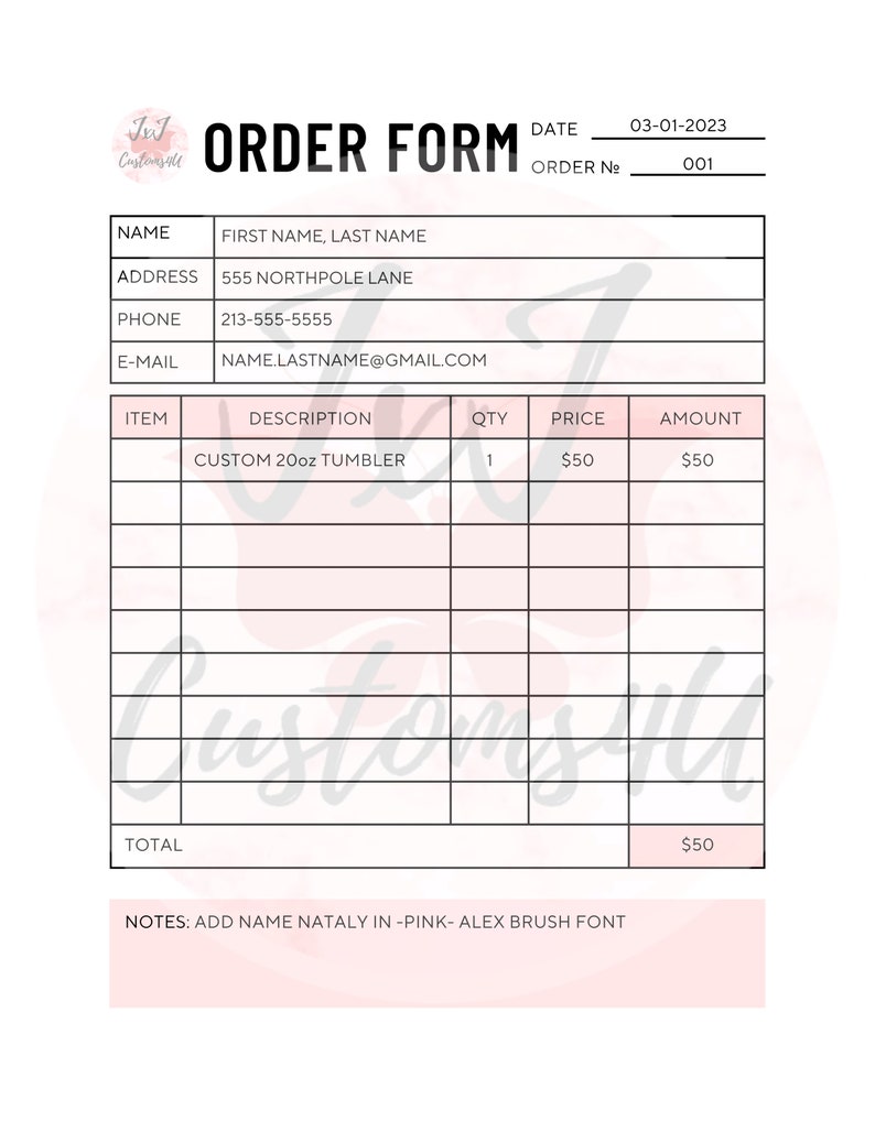 Easy to Use Order Form, Small Business Template, Download Order Form ...