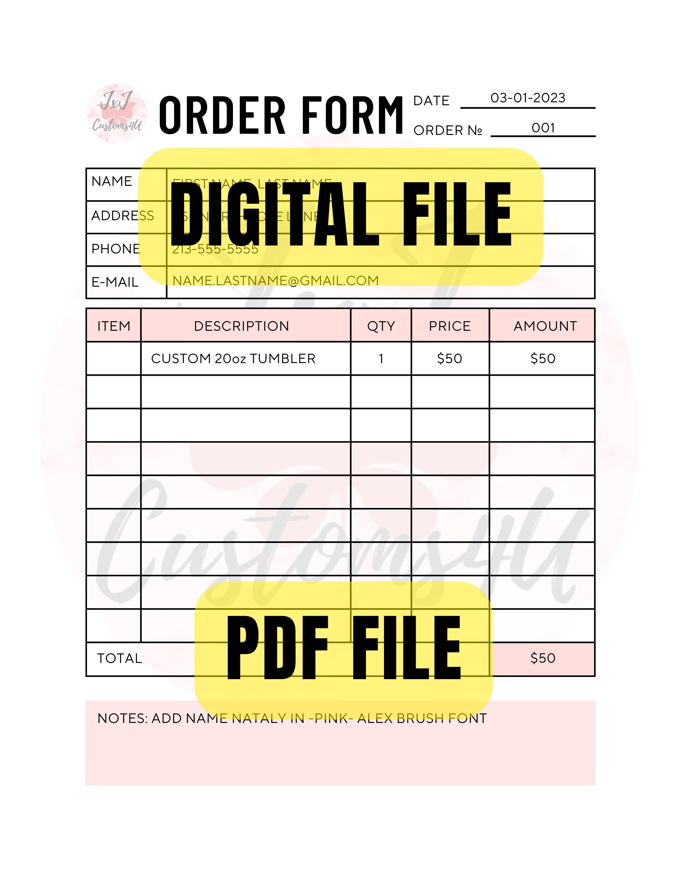 Easy to Use Order Form, Small Business Template, Download Order Form ...