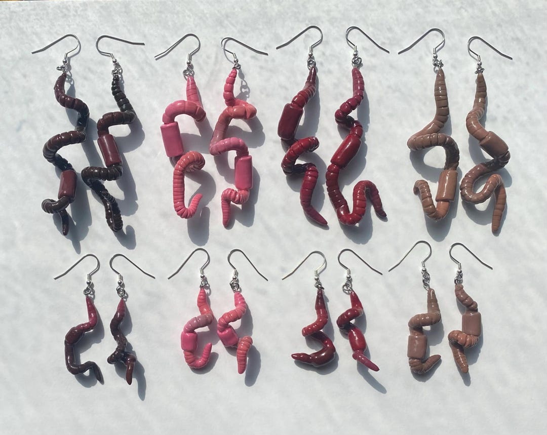 Realistic Worm Earrings, Hand Crafted Jewelry, Large Worms, Small Worms ...