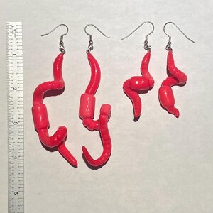 Colorful Neon Worm Earrings, Glow in the Dark, Hand Crafted Jewelry, Large Worms, Small Worms ...