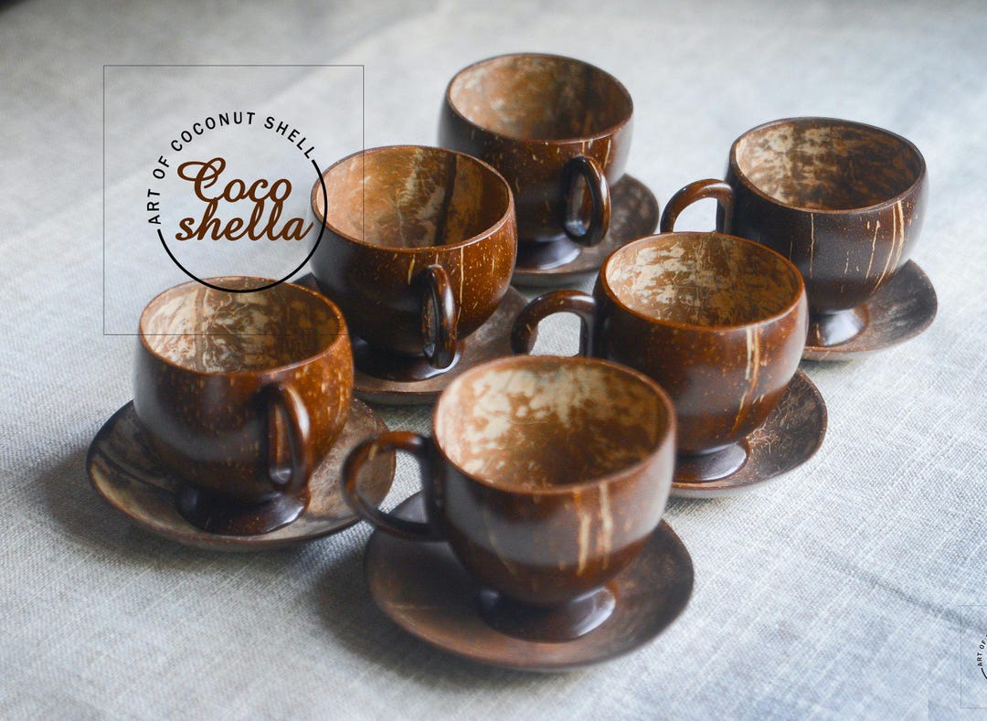 Coconut Shell Tea Cup Set of 6 Handmade Handcrafted Organic Ecofriendly ...