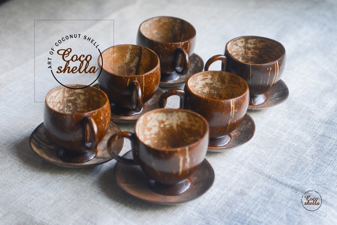 Coconut Shell Tea Cup Set of 6 Handmade Handcrafted Organic Ecofriendly ...