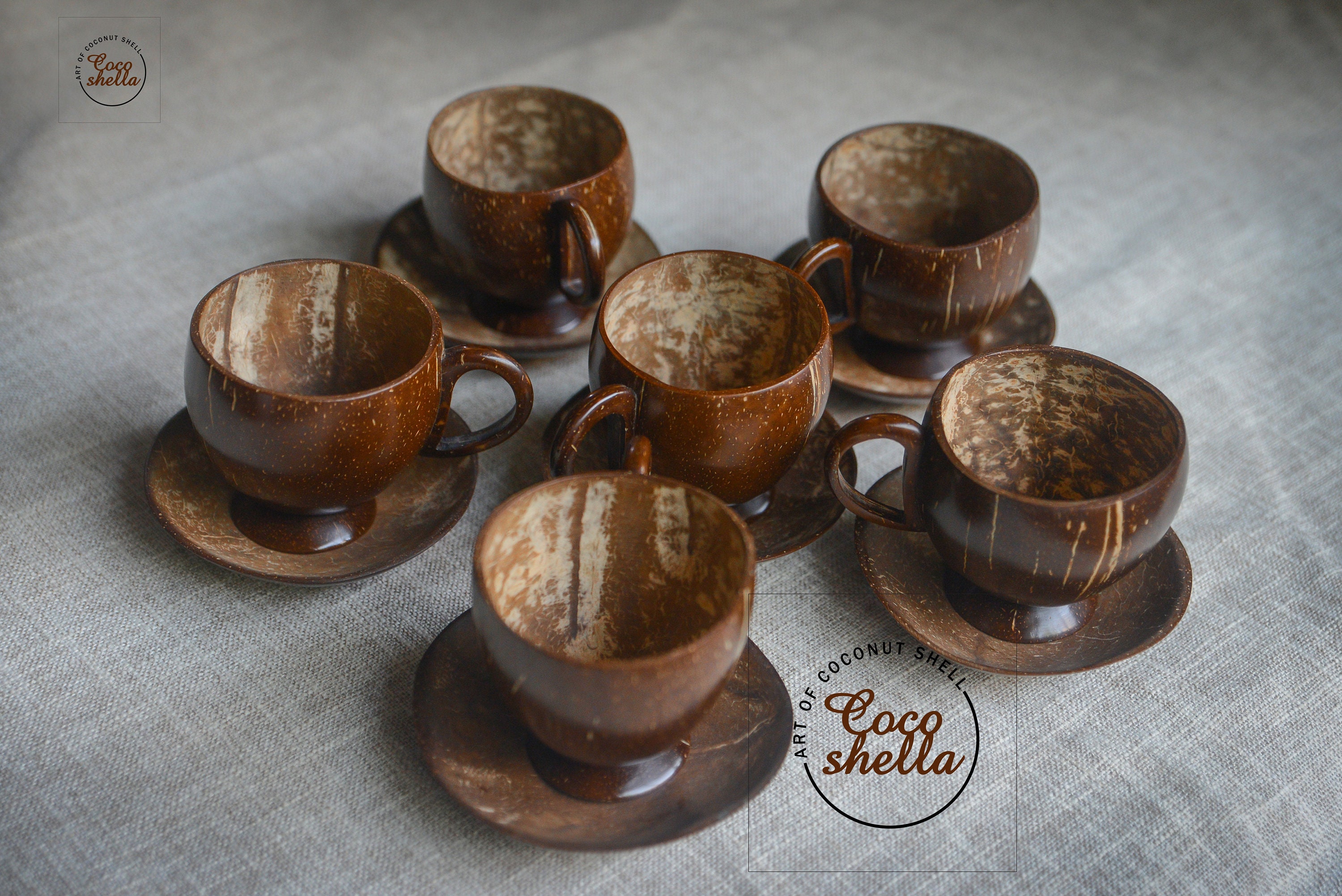 Coconut Shell Tea Cup Set of 6 Handmade Handcrafted Organic Ecofriendly ...