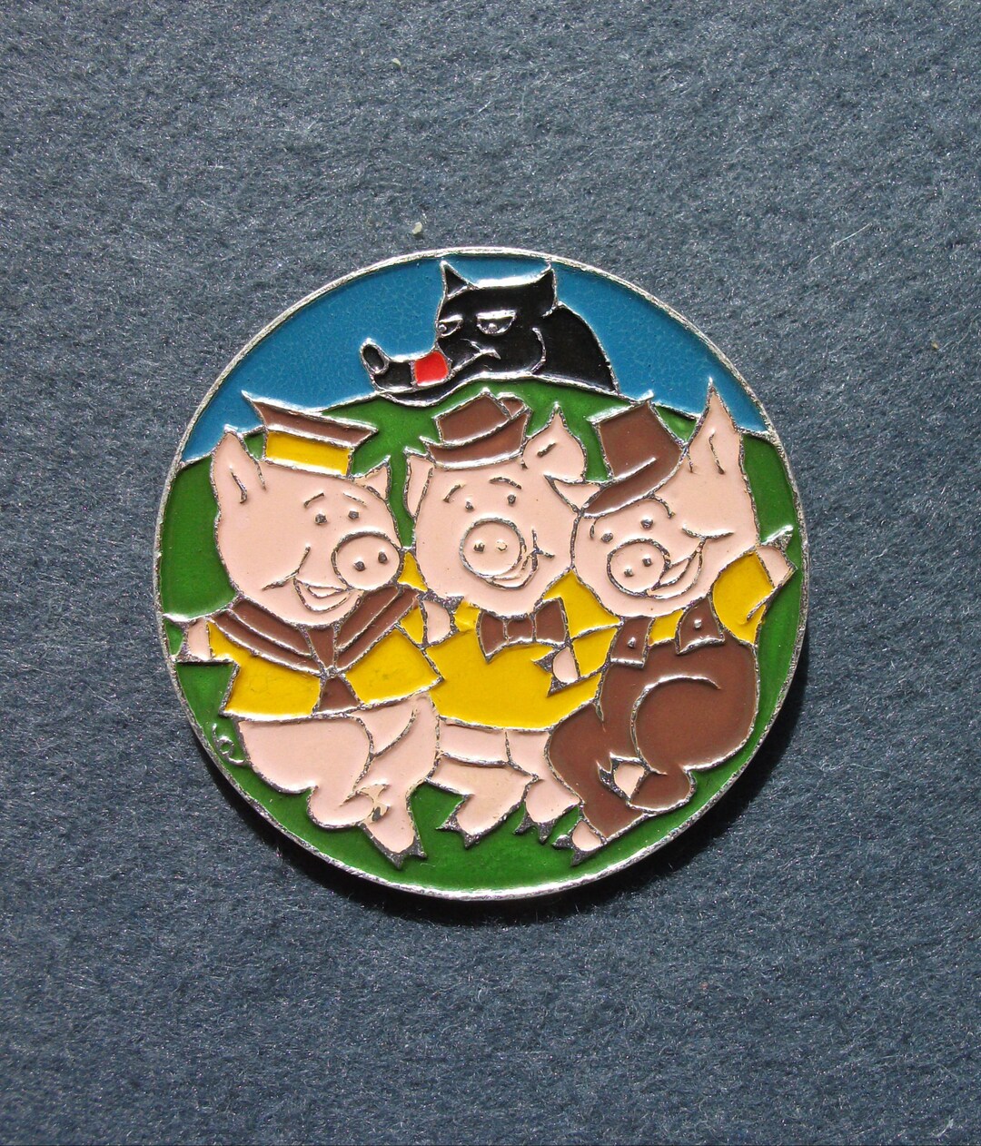 Vintage Soviet Big Badge Three Little Pigs Wolf Fairy Tale Pin Icon ...