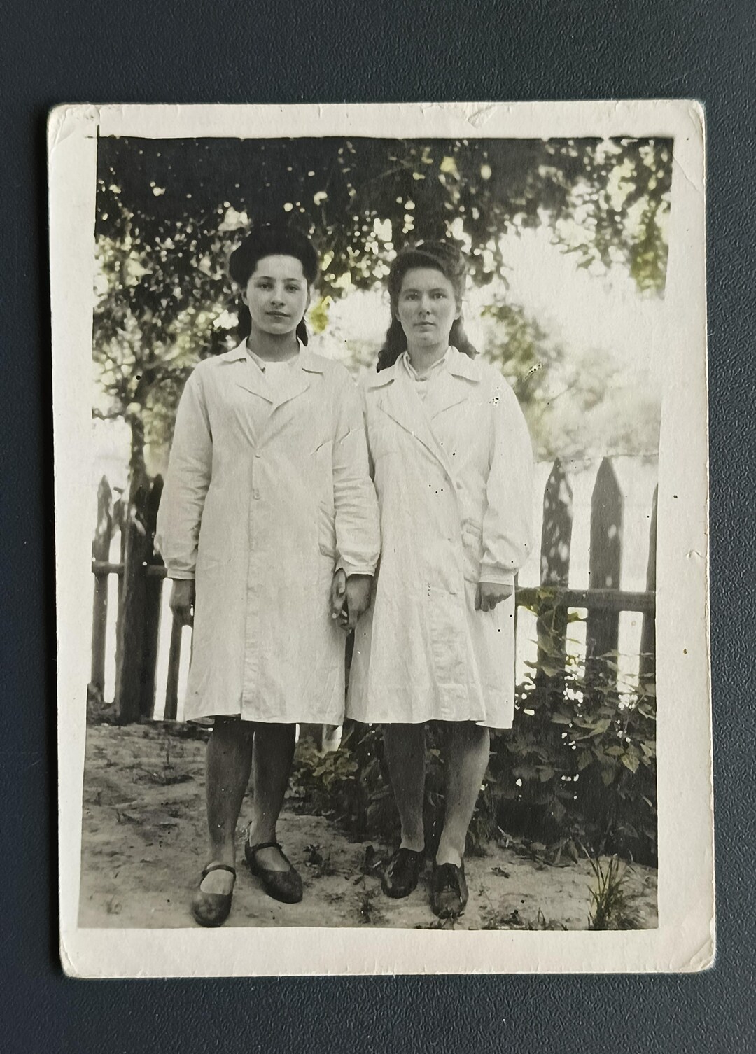Vintage Photo Two Woman Holding Hands Nurses in White Coats Hand Tinted ...