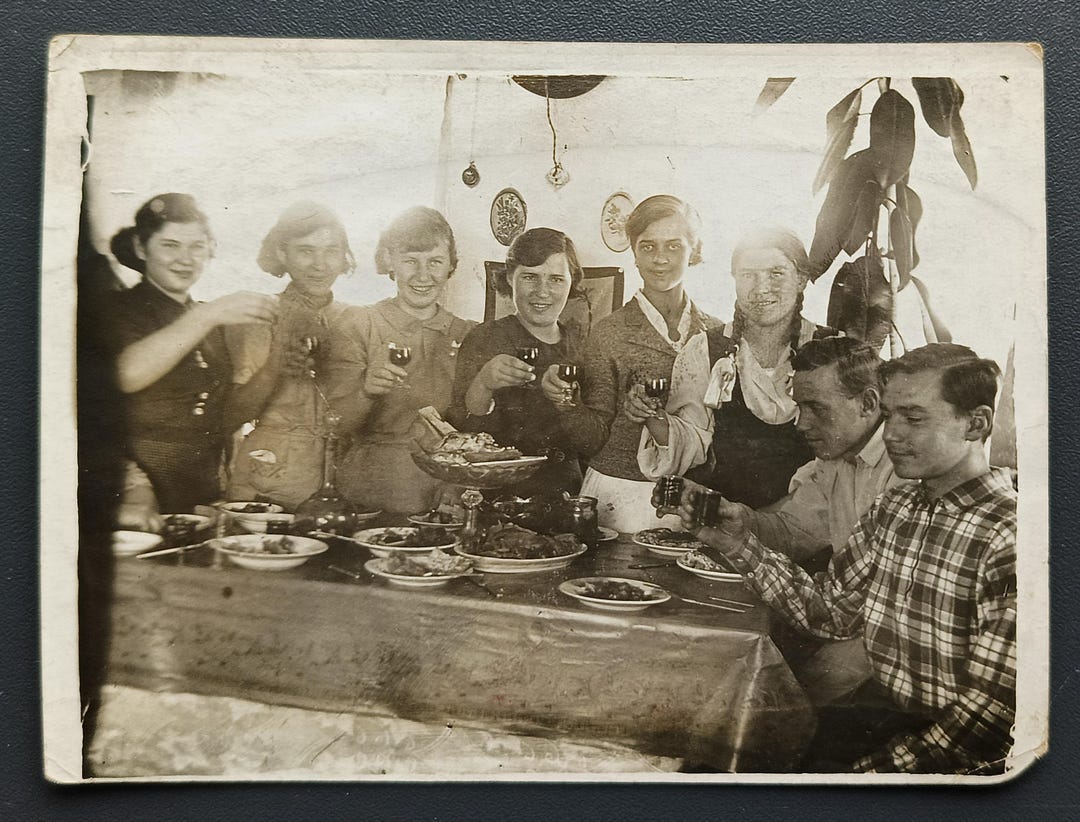 Girls Raised Glasses Feast Vintage Photo 1940s - Etsy