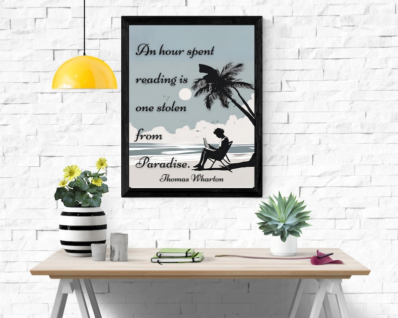 Black and White Art Book Quote Wall Art Reading Area Decor Bookshelf ...