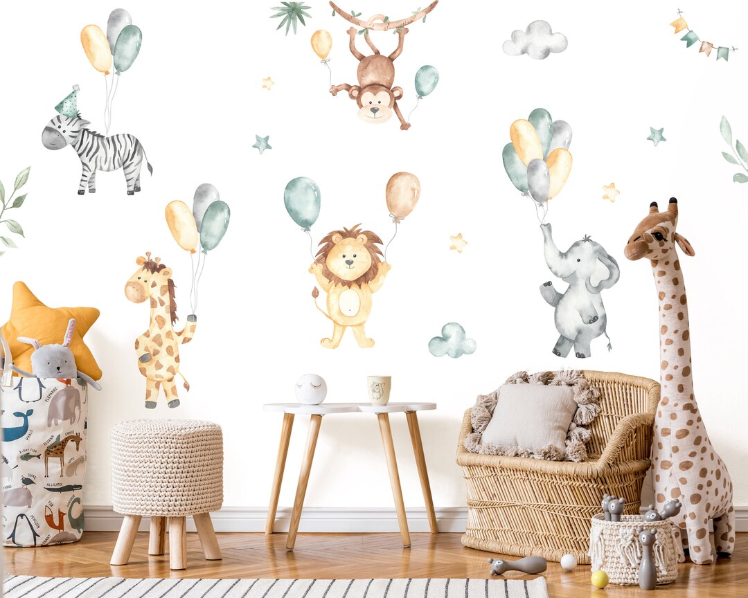 Cute Cartoon Animals and Balloons Wall Decals - Etsy