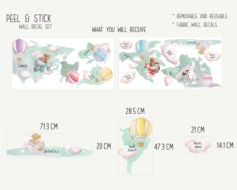 Teddy Bears Around the World World Map Wall Decals | Etsy