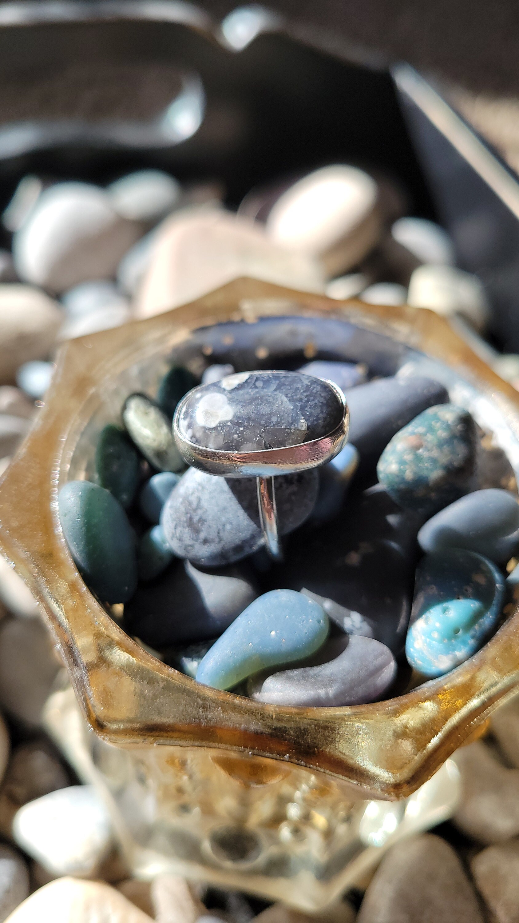 Silver Leeland Blue Glass Slag Ring - Etsy