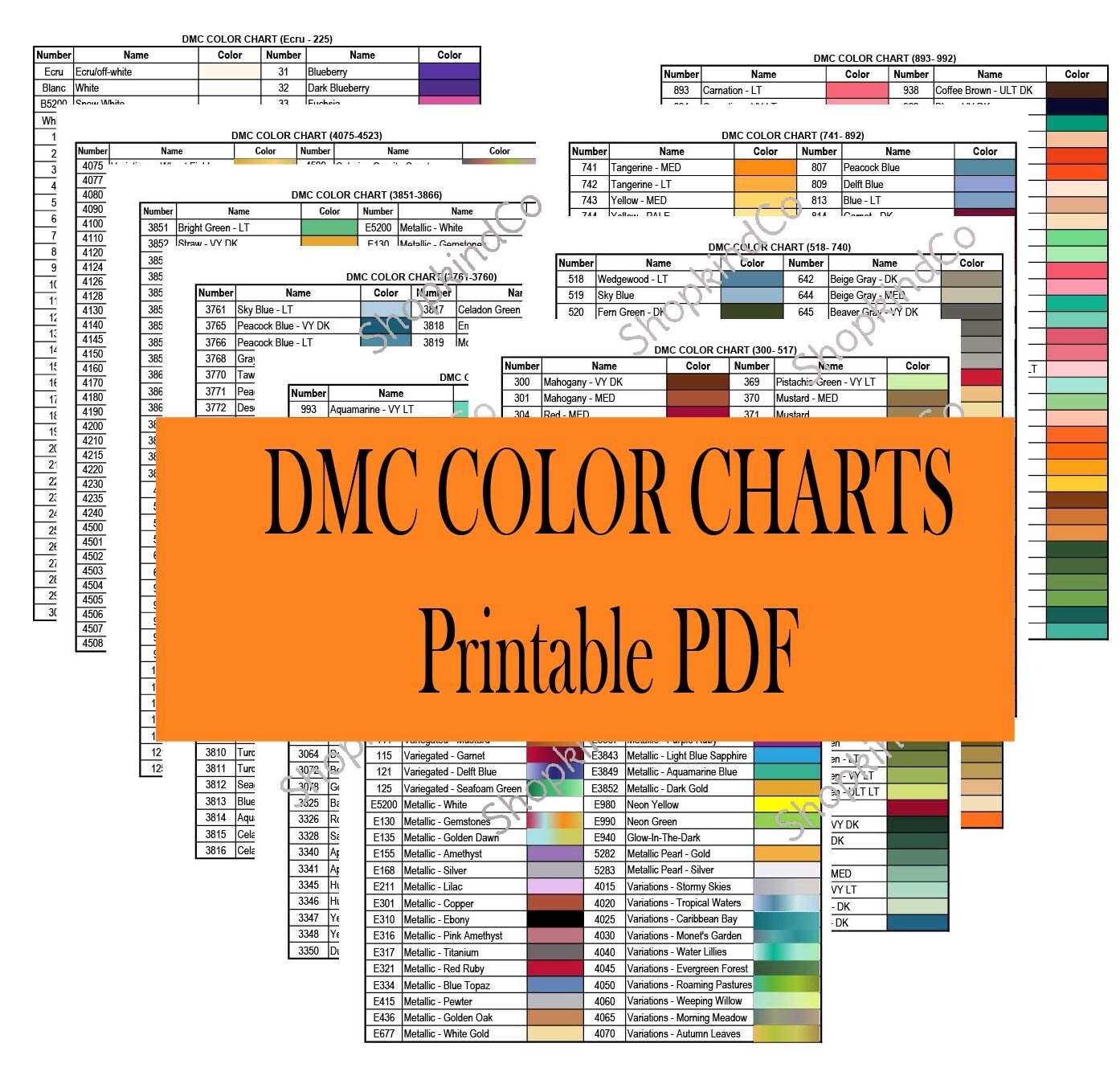 Dmc Color Chart For Cross Stitch Threadcomplete Etsy In 2020 Color