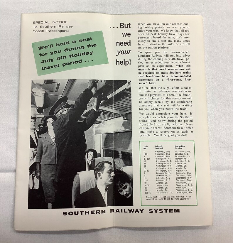 Railroad Timetable 1963 Southern Railway System - Etsy