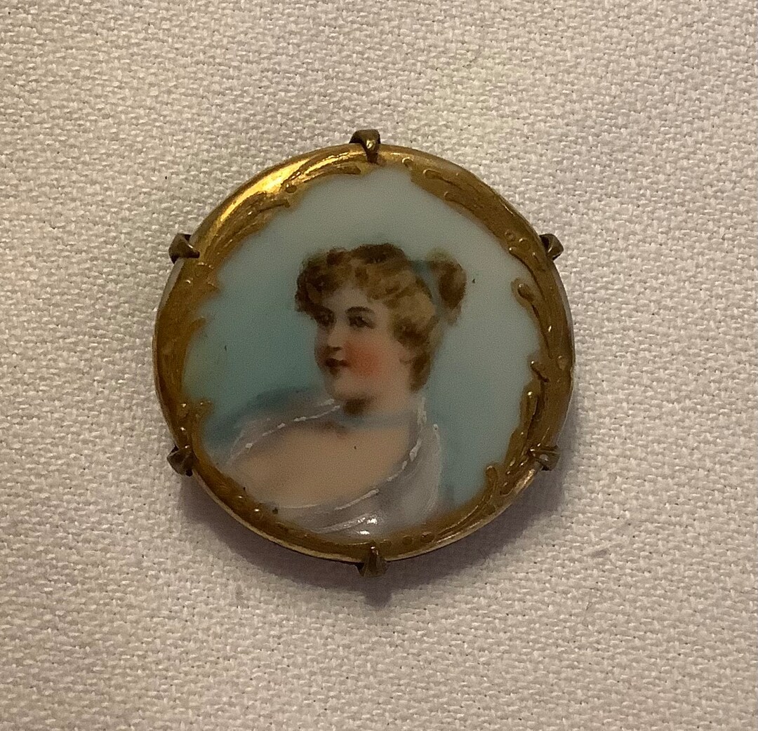 Antique Porcelain Portrait Brooch-hand Painted - Etsy