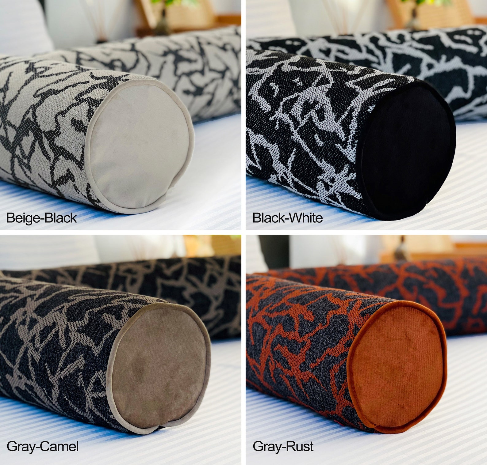 Bolster Throw Pillow Cover, %100 Cotton and Velvet Bolster Pillow Cover ...