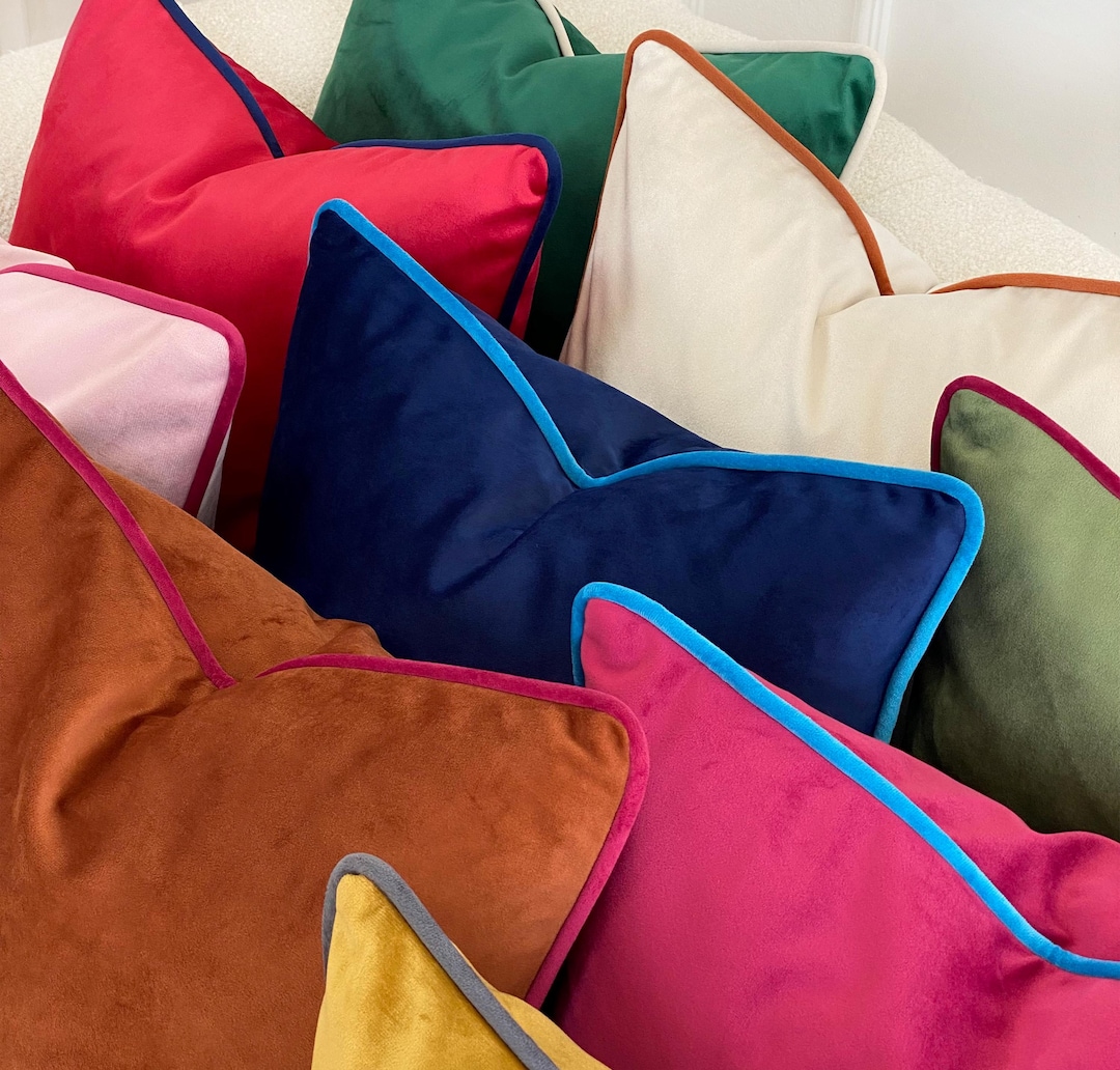 Velvet Pillow With Personalized Piping - Piped Edge Pillow Cover -throw ...