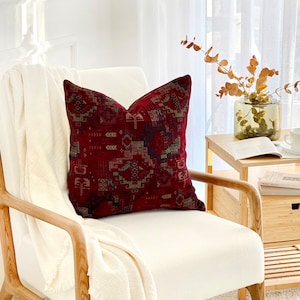 Any Size Red Turkish Kilim Throw Pillow Cover, Turkish Rug Pillow, Dark ...