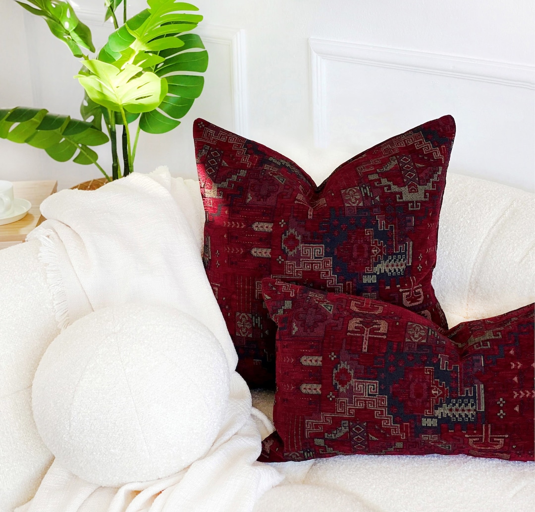 Any Size Red Turkish Kilim Throw Pillow Cover, Turkish Rug Pillow, Dark ...