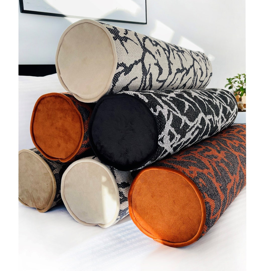 Bolster Throw Pillow Cover, %100 Cotton and Velvet Bolster Pillow Cover ...