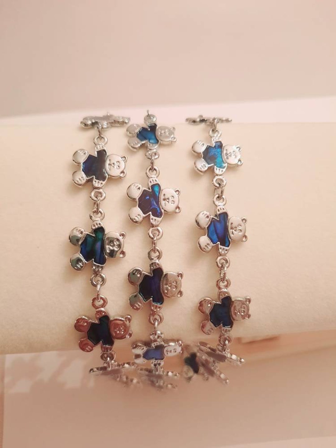 Blue Teddy Bear Shell Bracelet, Chrome Plate and New Zealand Paua Shell ...