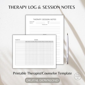 Therapy Session Log Printable: Therapist Notes Template (digital ...