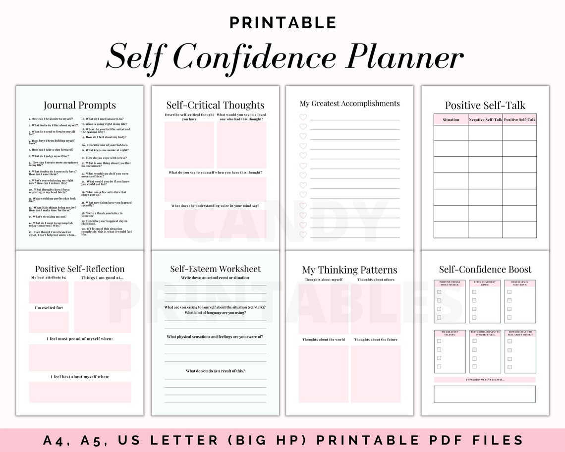 Self Confidence Planner: Self-esteem Workbook, Self-care (printable PDF ...
