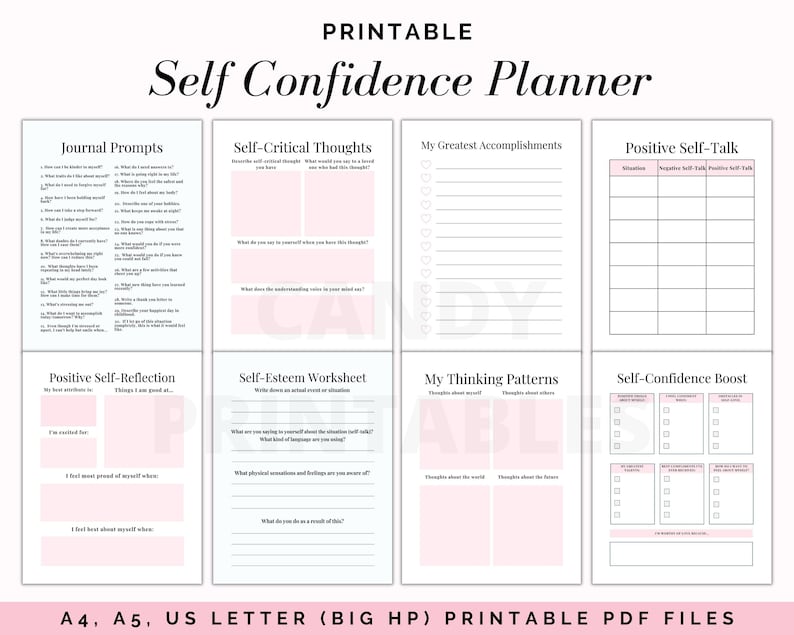 Self Confidence Planner: Self-esteem Workbook, Self-care (printable PDF ...
