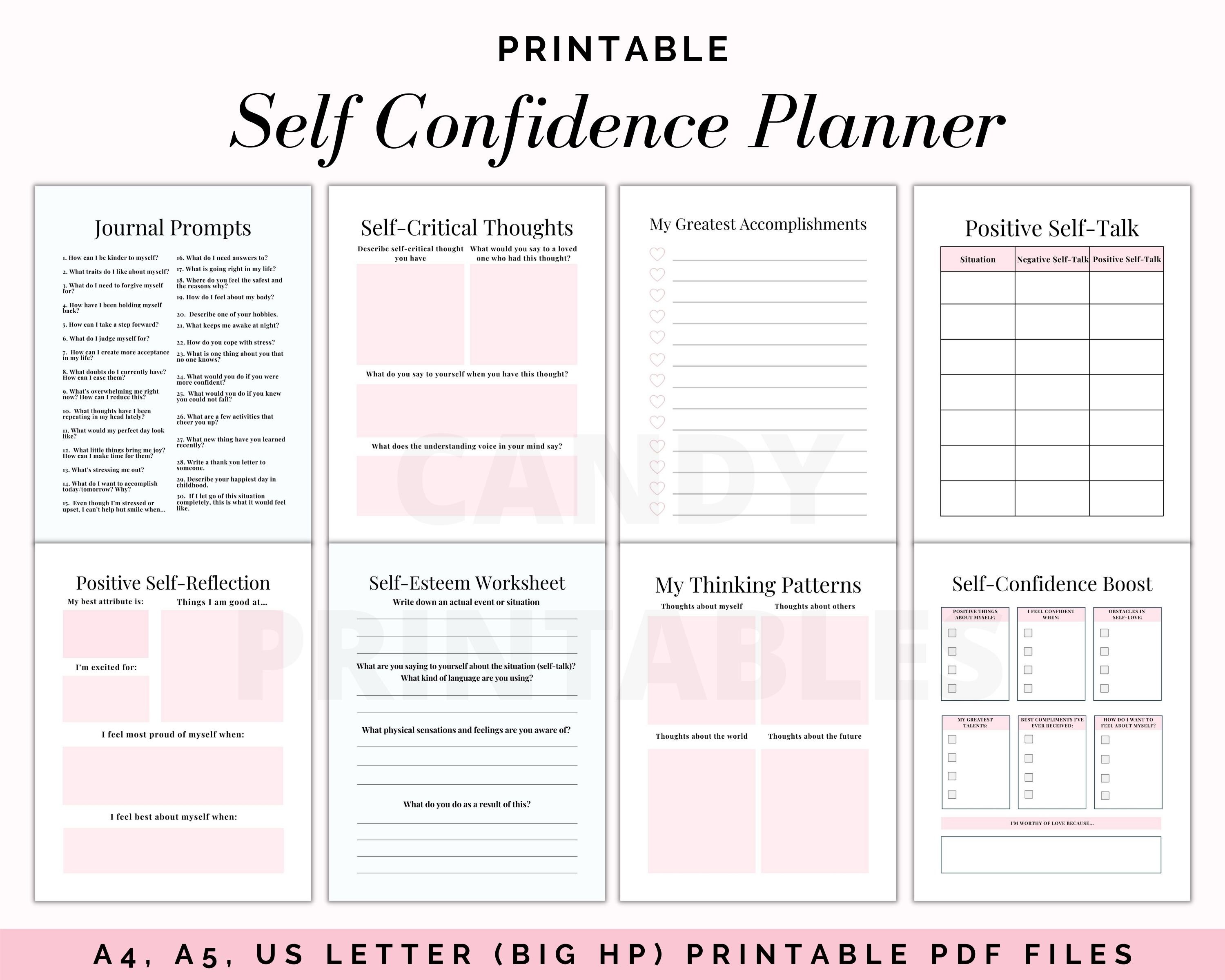 Self Confidence Planner: Self-esteem Workbook, Self-care (printable PDF ...