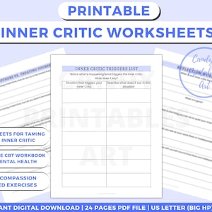 Inner Critic Worksheets: Self-healing Therapy Tool (PDF) - Etsy