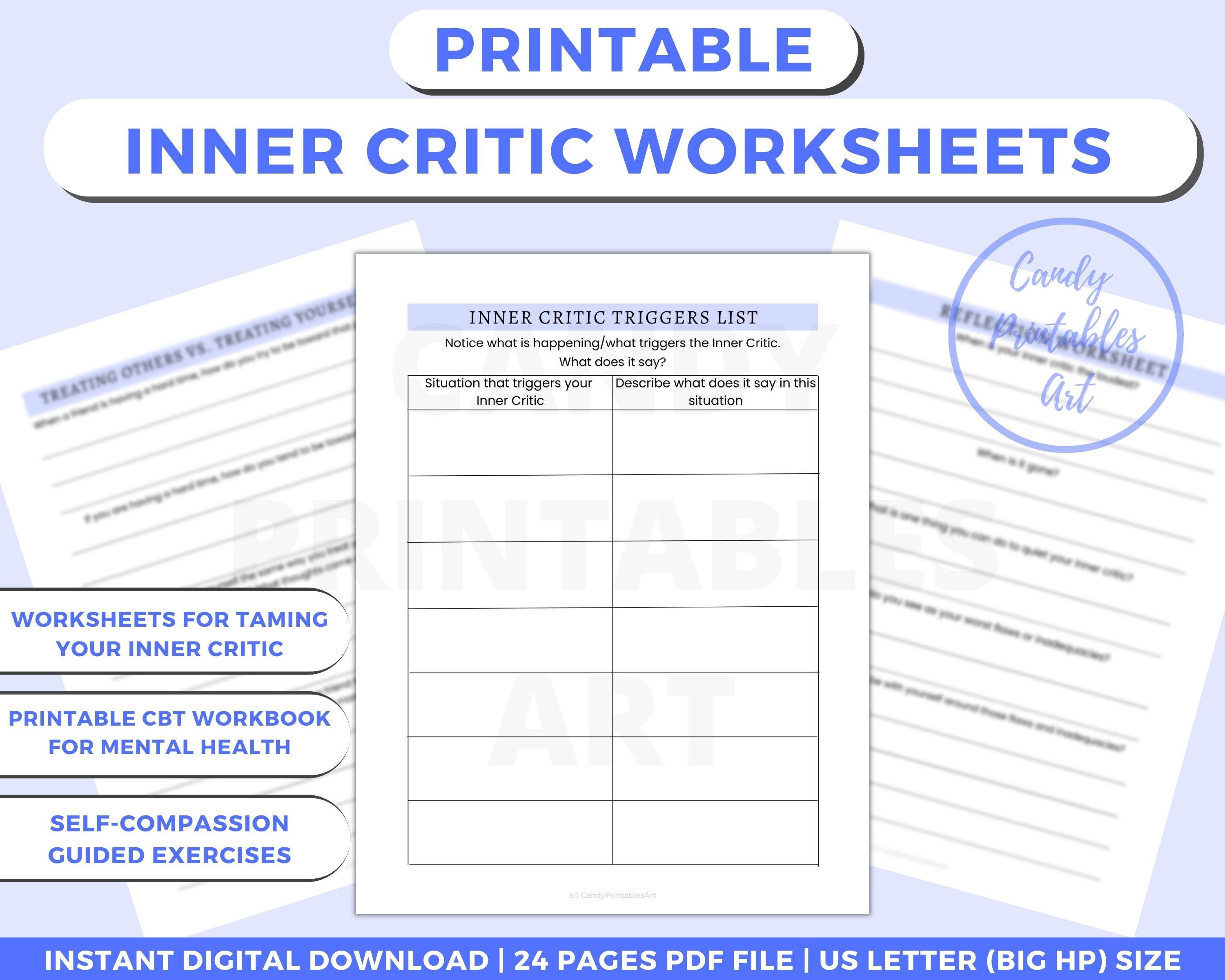Inner Critic Worksheets Self Worth Workbook Therapy Tool for - Etsy