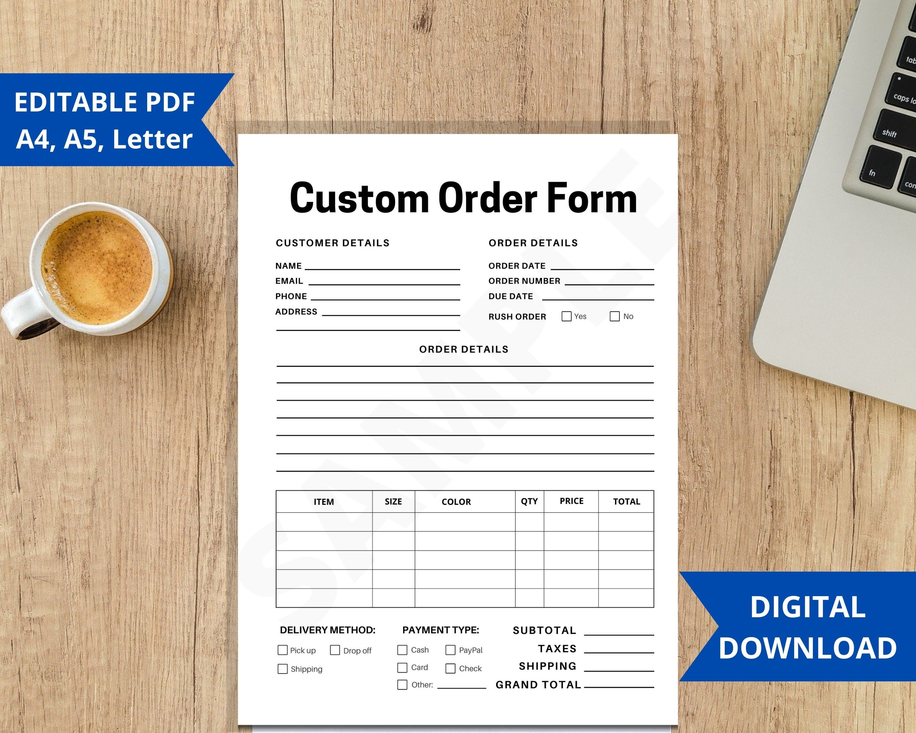 Customer Order Form Product Business Form Work Order - Etsy UK
