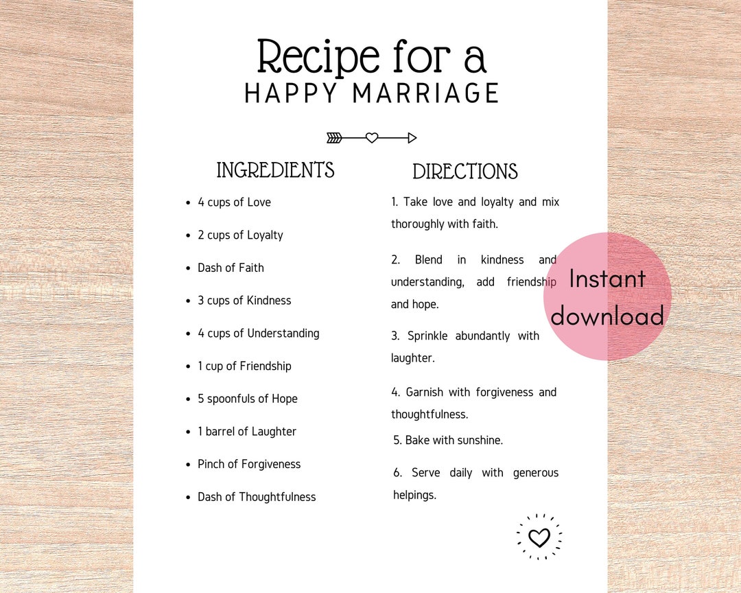 Recipe Card for Love Printable, Happy Marriage Quote, Advice for the ...