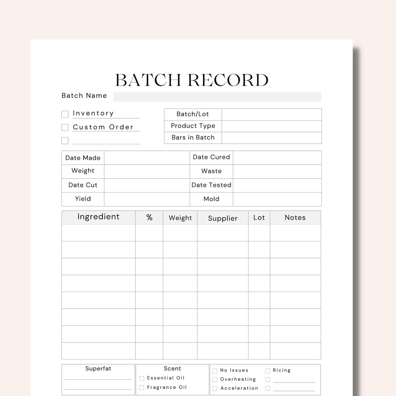 Printable Soap Batch Record: Soapmaking Template (PDF & JPG) - Etsy